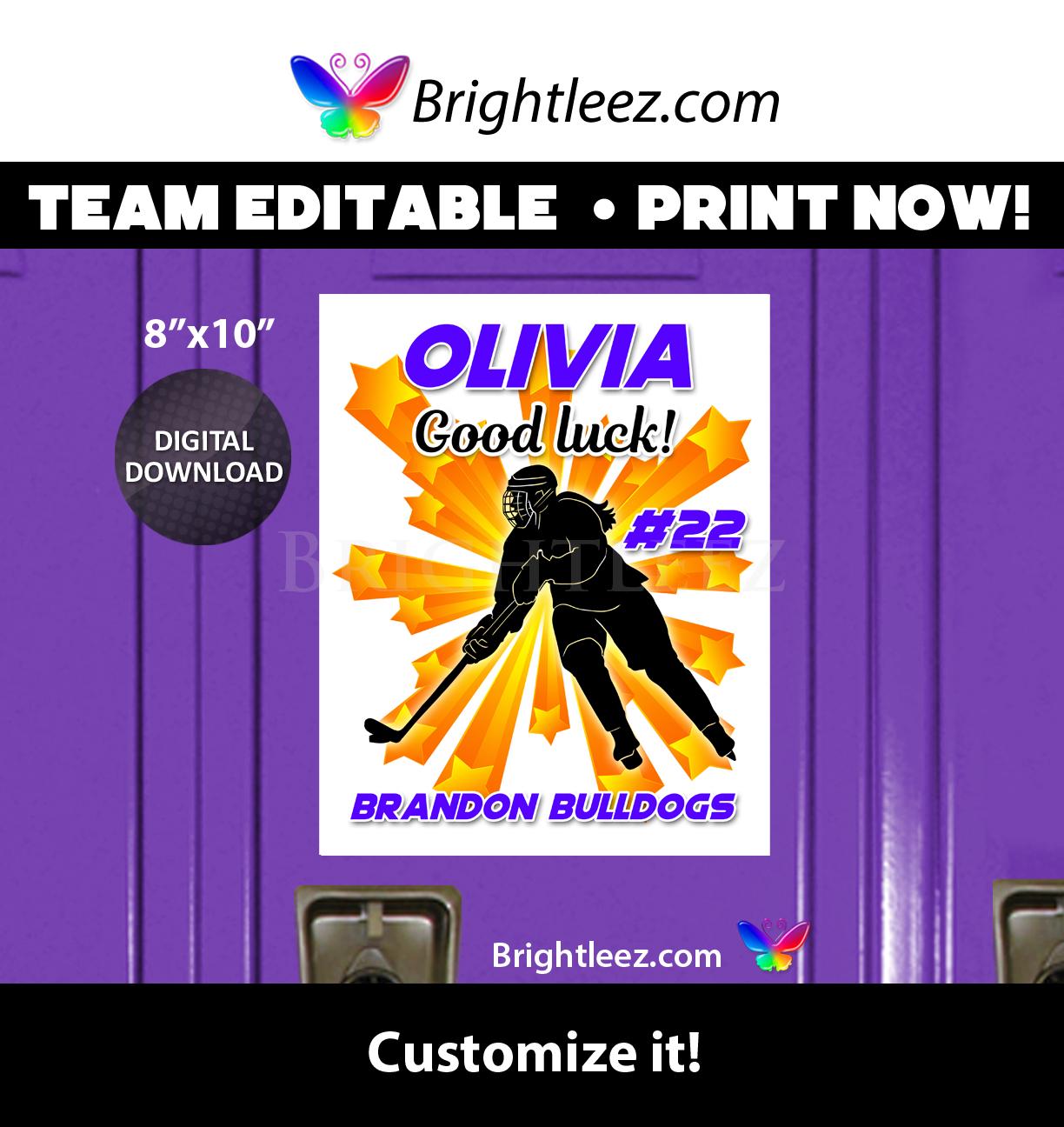 Girls Hockey Poster, Locker Sign and Hotel Door Sign With Hockey Player ...