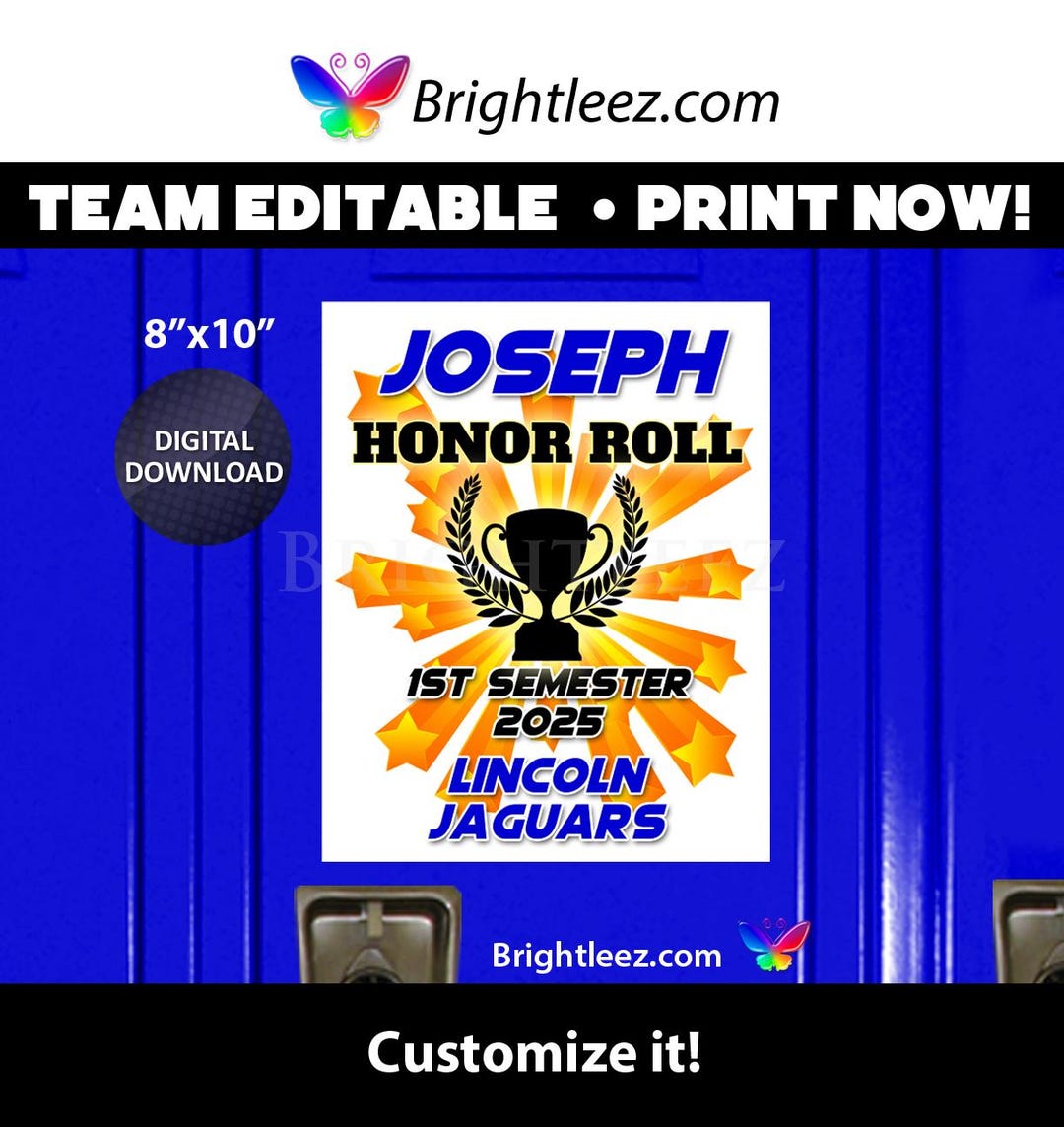 Personalized Honor Roll Poster, Locker Sign and Hotel Door Sign With ...