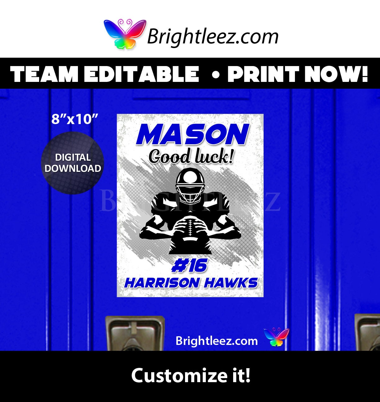 Personalized Football Poster Locker Sign and Hotel Door Sign - Etsy