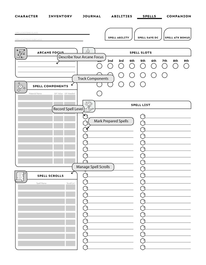 MONK SPECIFIC D D Character Sheet Etsy