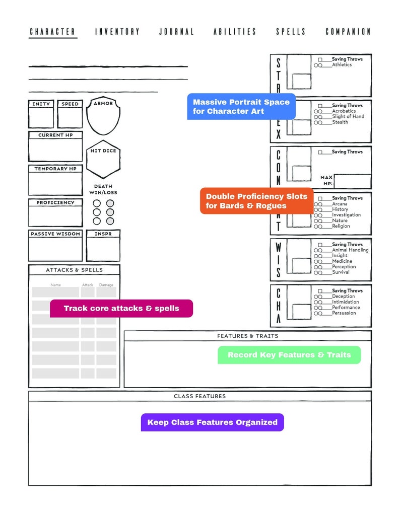 Character Sheet for D&d 5E // Form-fillable - Etsy