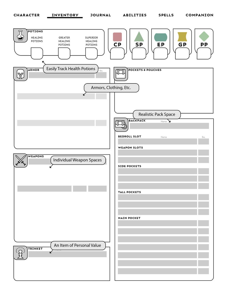 Dungeons And Dragons 5e Sorcerer Character Sheet Form Fillable ...