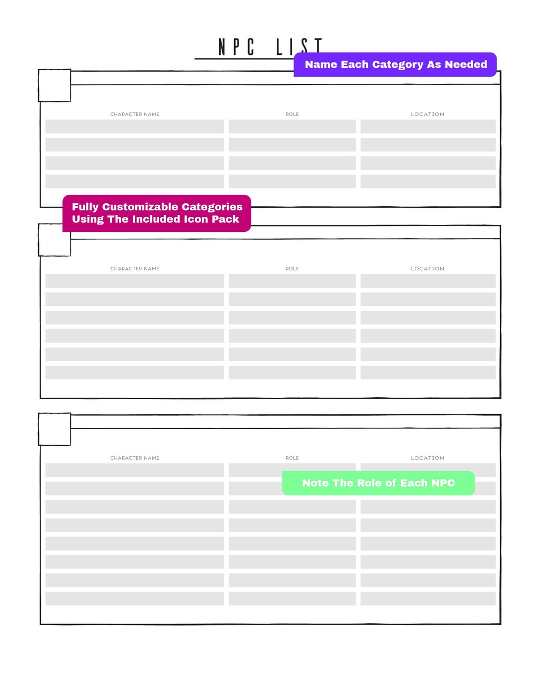 NPC Lists for D&d 5E // Form-fillable - Etsy