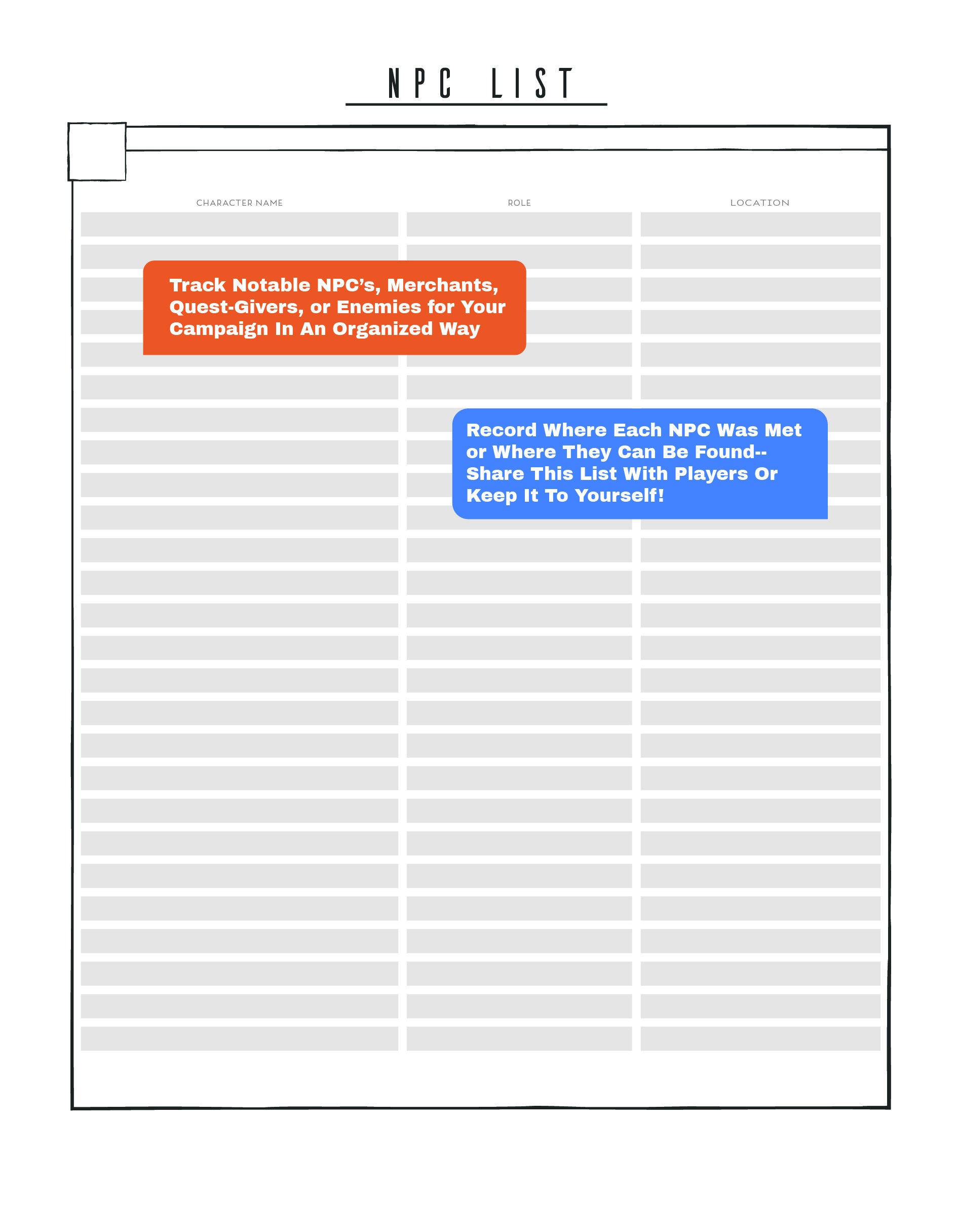 NPC Lists for D&d 5E // Form-fillable - Etsy