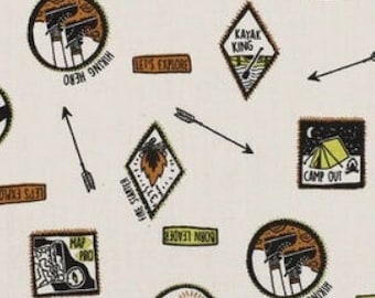 Hiking Fabric Hiking Terrain Green on Beige Adventure Camp by ...