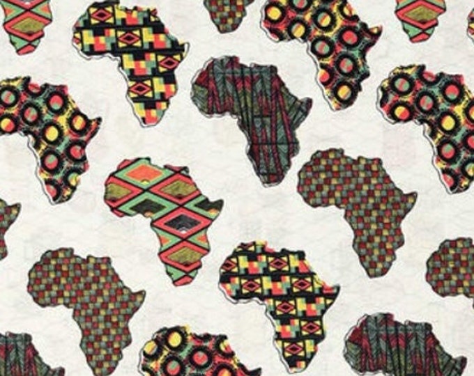 Africa Continent Map Fabric - on White - Patchwork Collage - Kente ...