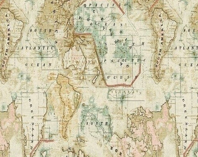 Vintage Maps Fabric Soft Blue and Cream Map by Aftermyart Blue and ...