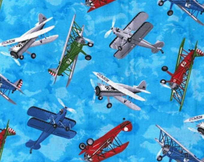 REMNANT, 27 Inches - Old Airplanes Fabric - Flight - Bi-planes ...