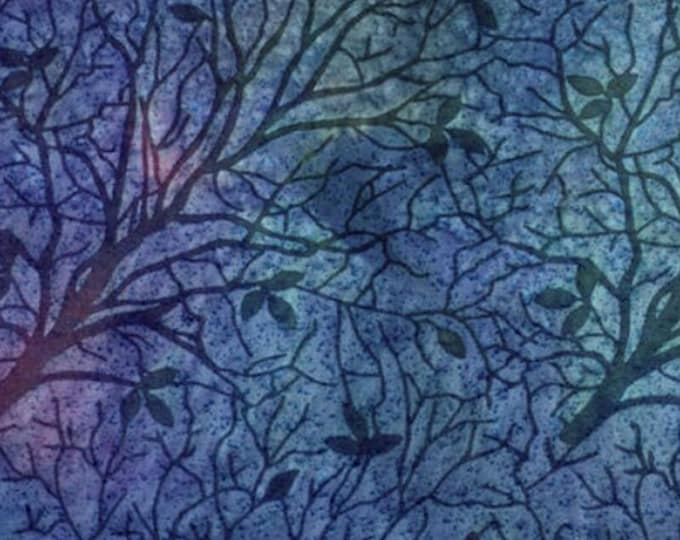 Midnight Forest Batik Fabric - Trees - Branches - Leaves - Night Sky ...
