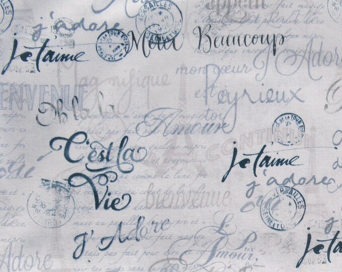 French Phrases Fabric Writing Script Vintage Look Postmarks France ...