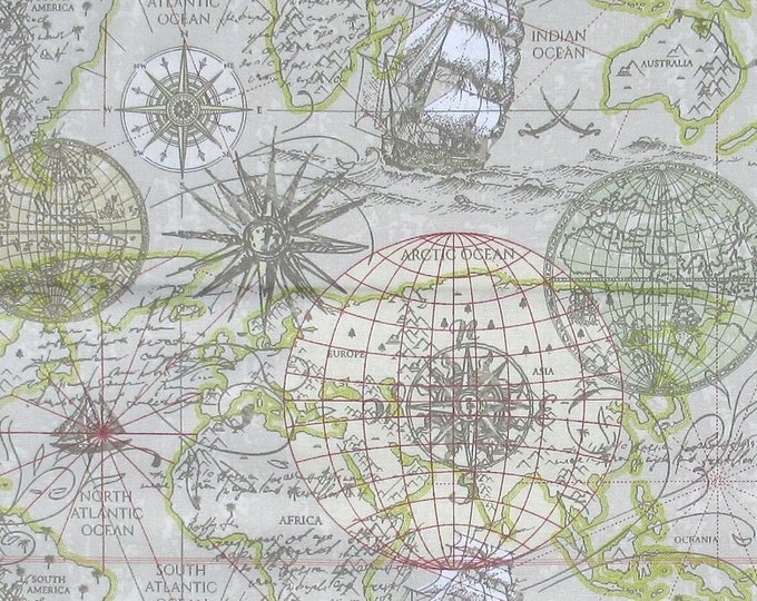 Vintage Maps Fabric Soft Blue and Cream Map by Aftermyart Blue and ...