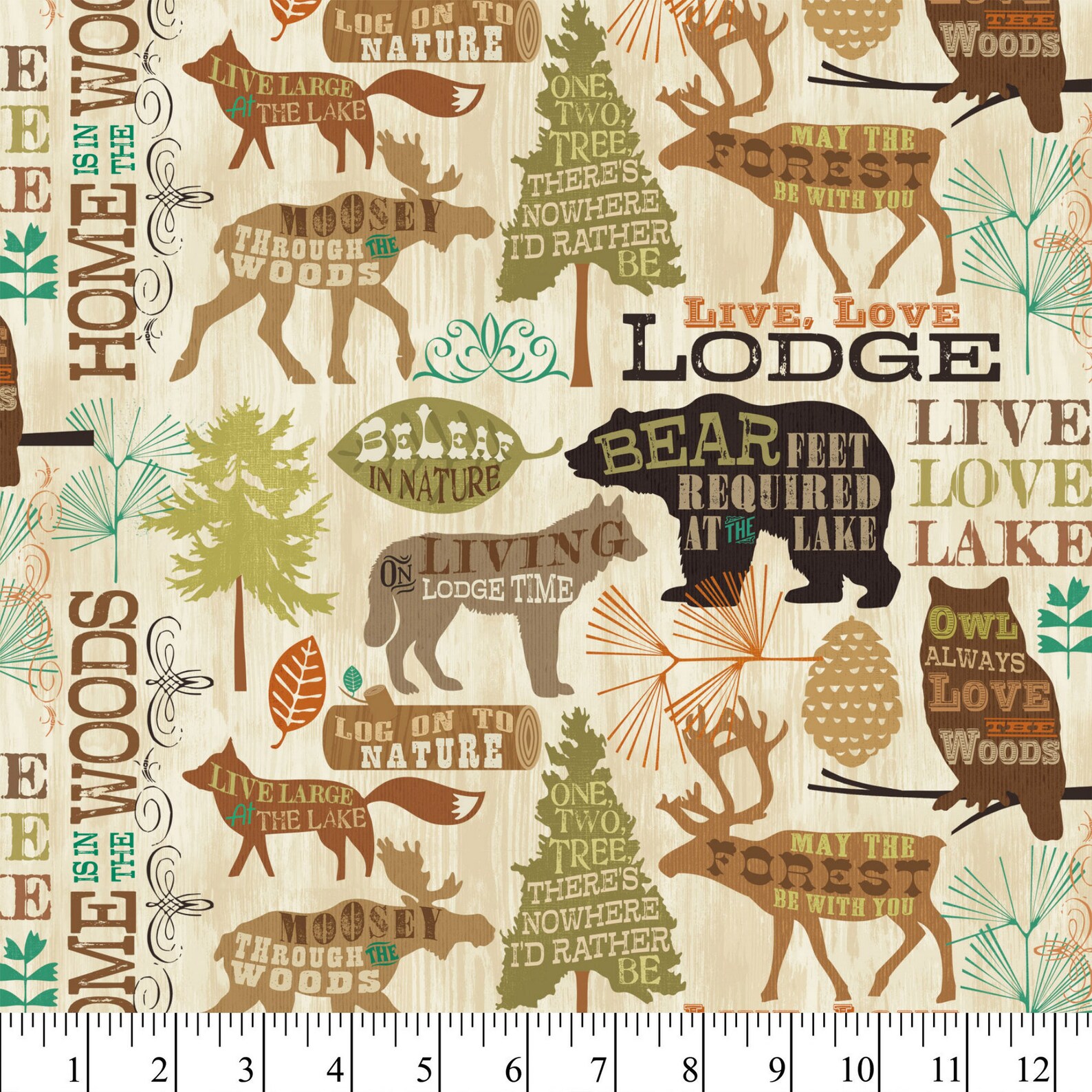 Wildlife Lodge Cotton Fabric: Rustic Cabin, Bears & Moose, 100% ...