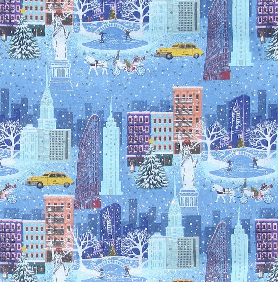 New York City Scene Fabric Manhattan Central Park Famous Buildings ...