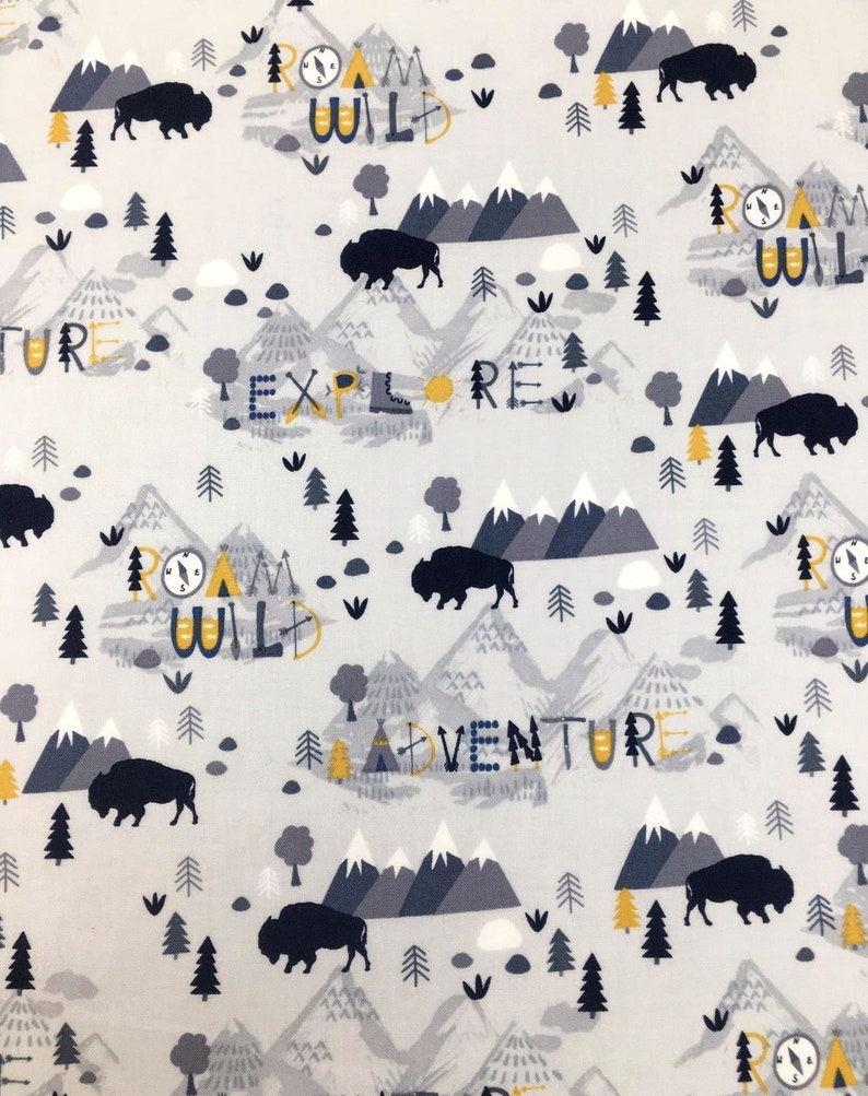 Roam Wild Adventure Fabric Mountains Buffalo Outdoors | Etsy