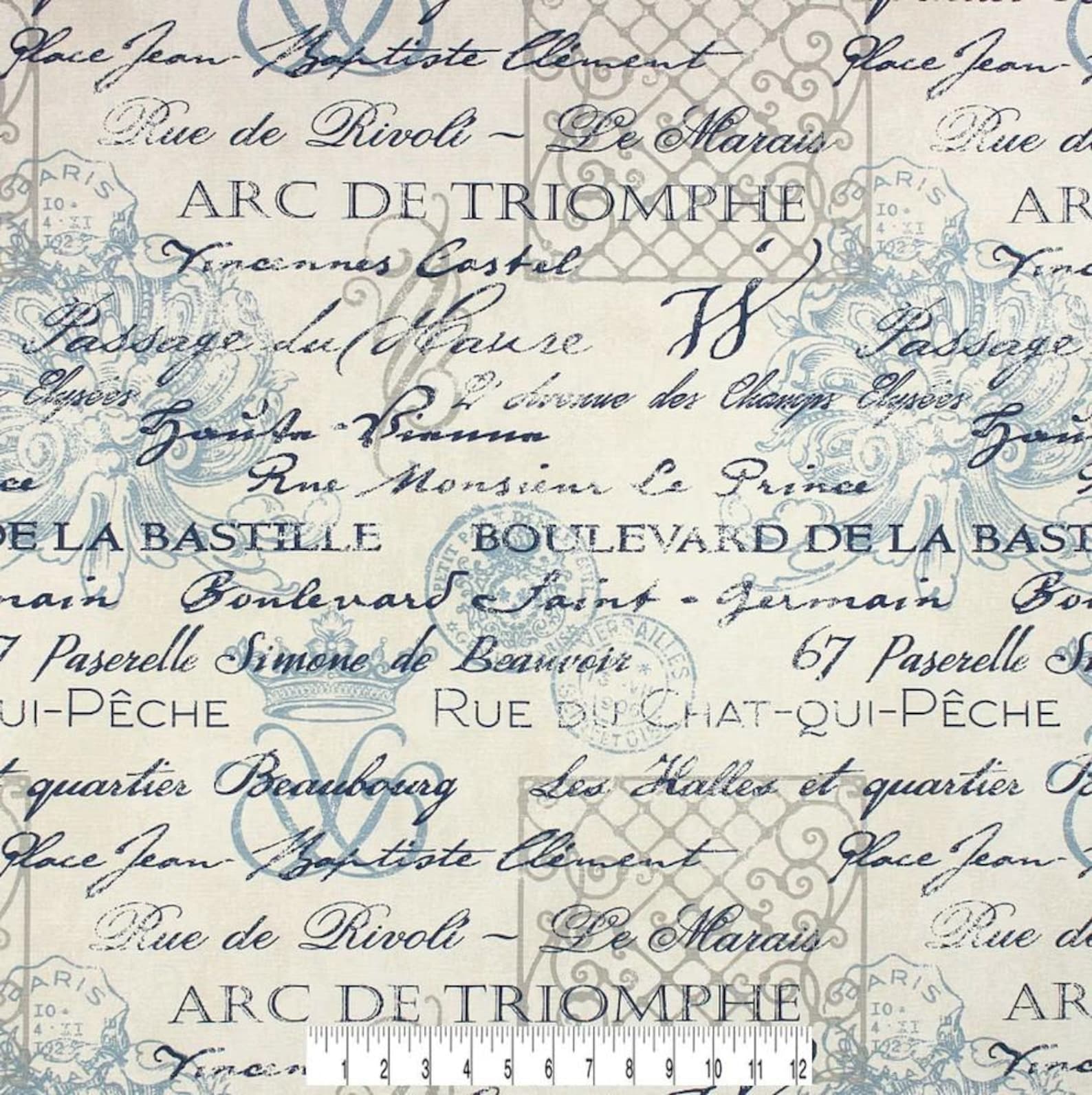 Paris Script Fabric: by Richloom, French Postmarks, Phrases, Text ...