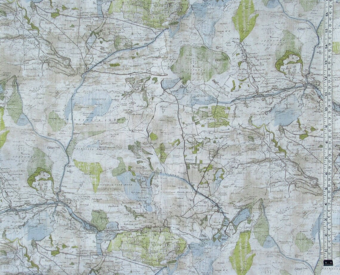 Mountains & Lakes Map Fabric World Scenic Travel Maps | Etsy