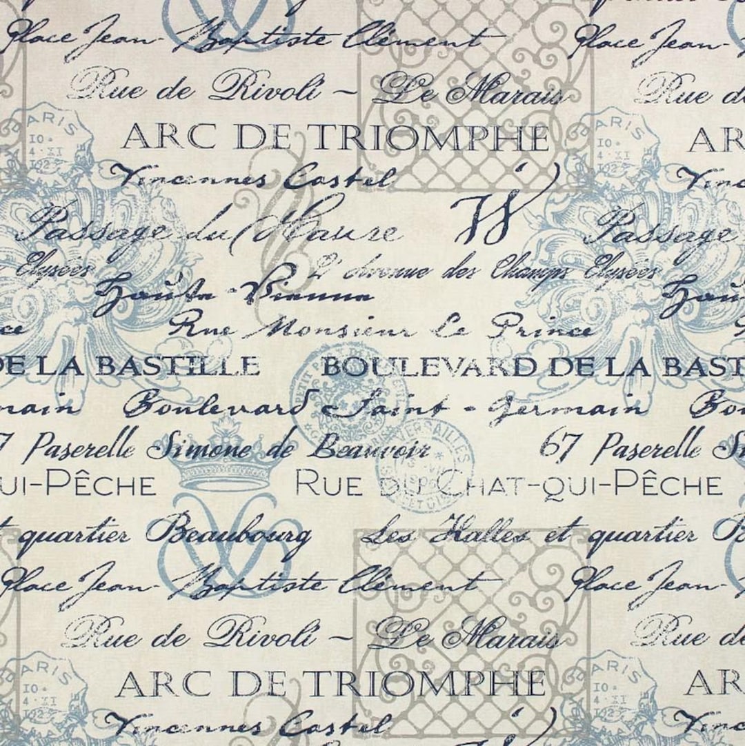 Paris Script Fabric: by Richloom, French Postmarks, Phrases, Text ...