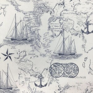 Nautical Map & Sailing Fabric - Coastal - Anchors - Globes - Sailboats ...