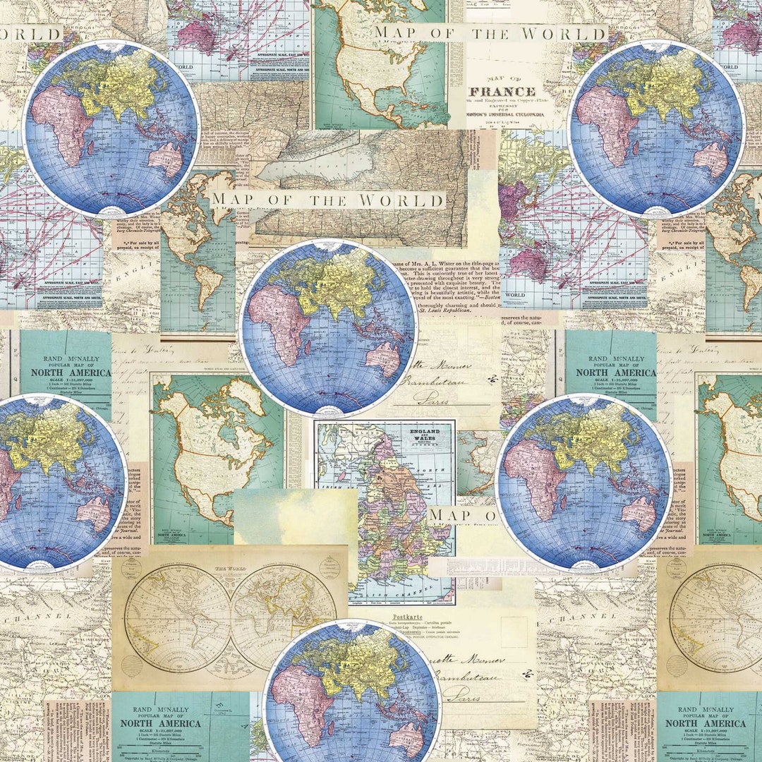 Maps, World & Globes Fabric: Europe, North America, Map, 100% ...