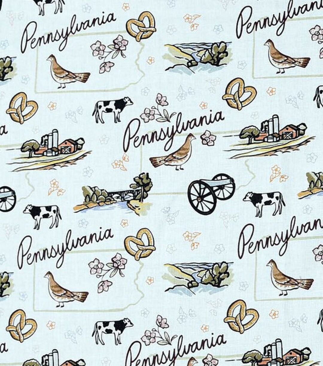 Vintage-style Pennsylvania Fabric the Keystone State Philadelphia ...