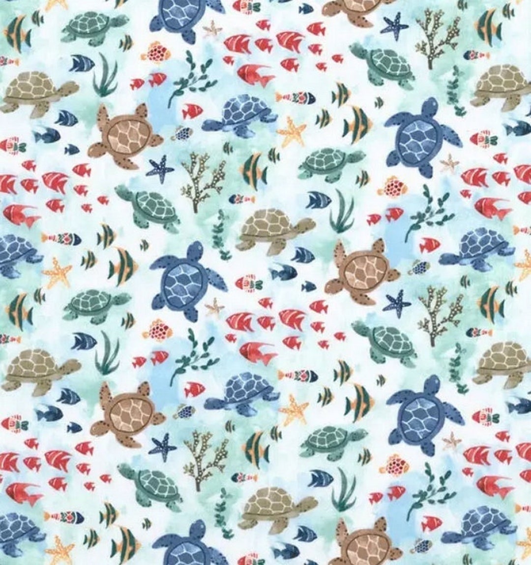 Charming Sea Turtles Fabric - Beach - Sea Life - Underwater Fabric ...