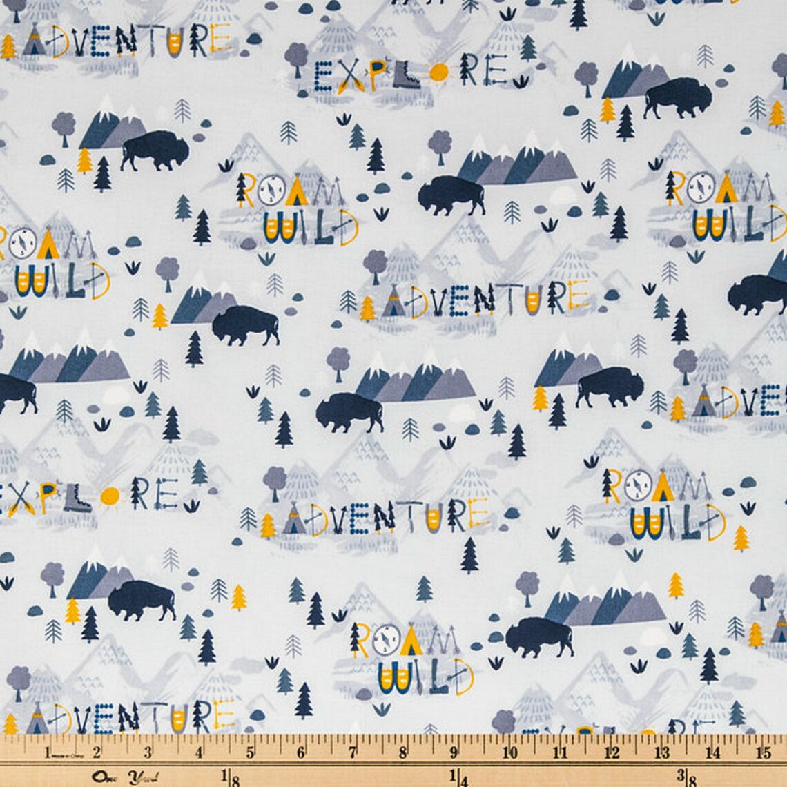 Roam Wild Adventure Fabric Mountains Buffalo Outdoors | Etsy