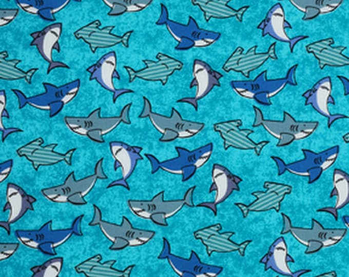 30 OFF! - Playful Sharks Fabric - Sea Life - Underwater Fabric - Fish ...