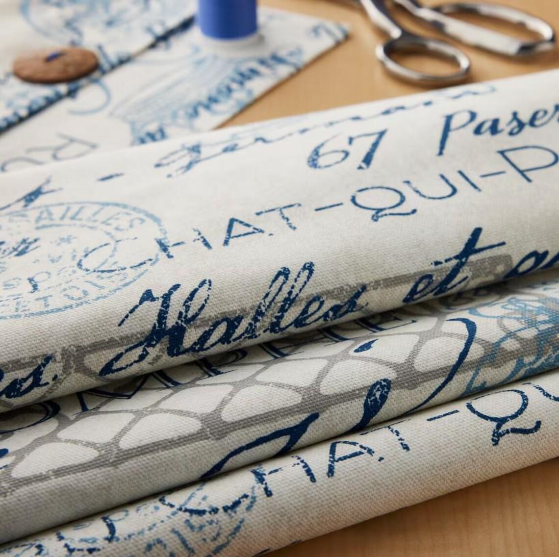 Paris Script Fabric: by Richloom, French Postmarks, Phrases, Text ...