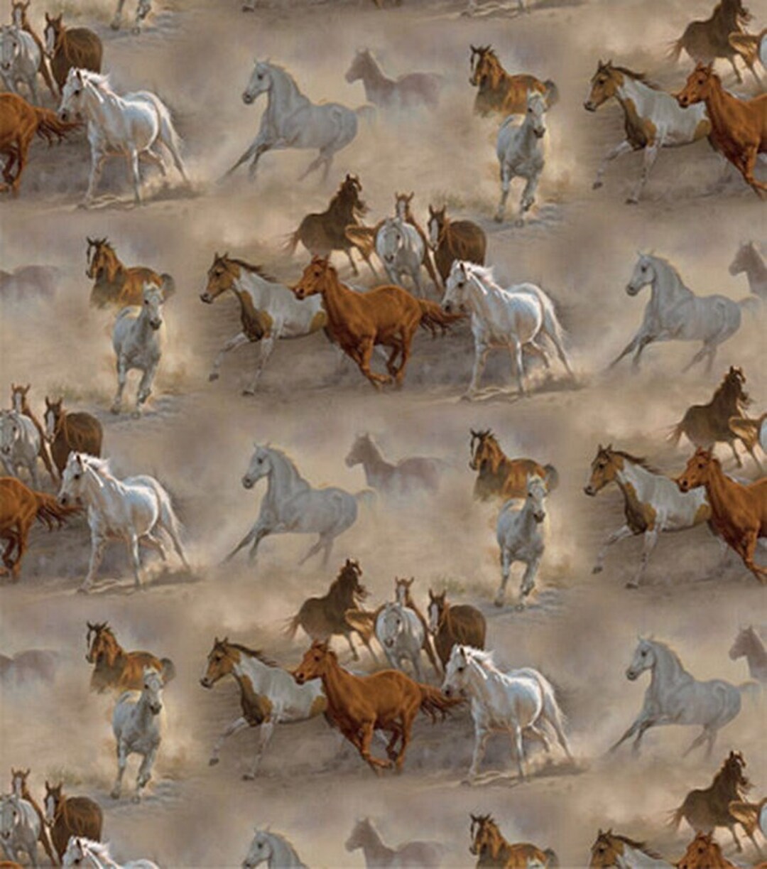 Horses Run Wild Fabric Equine Riding Thoroughbreds Western Cowboys ...