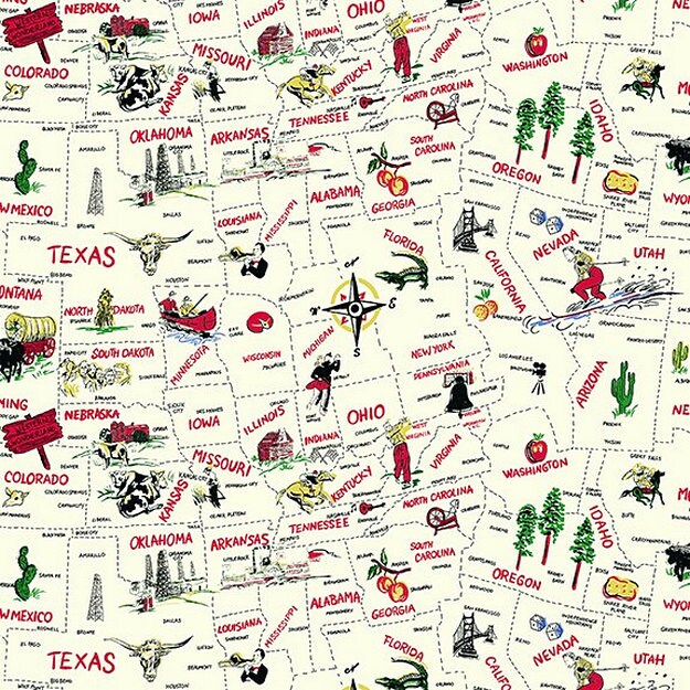 USA States Fabric: by Fabric Traditions, America, Vacation, Landmarks ...