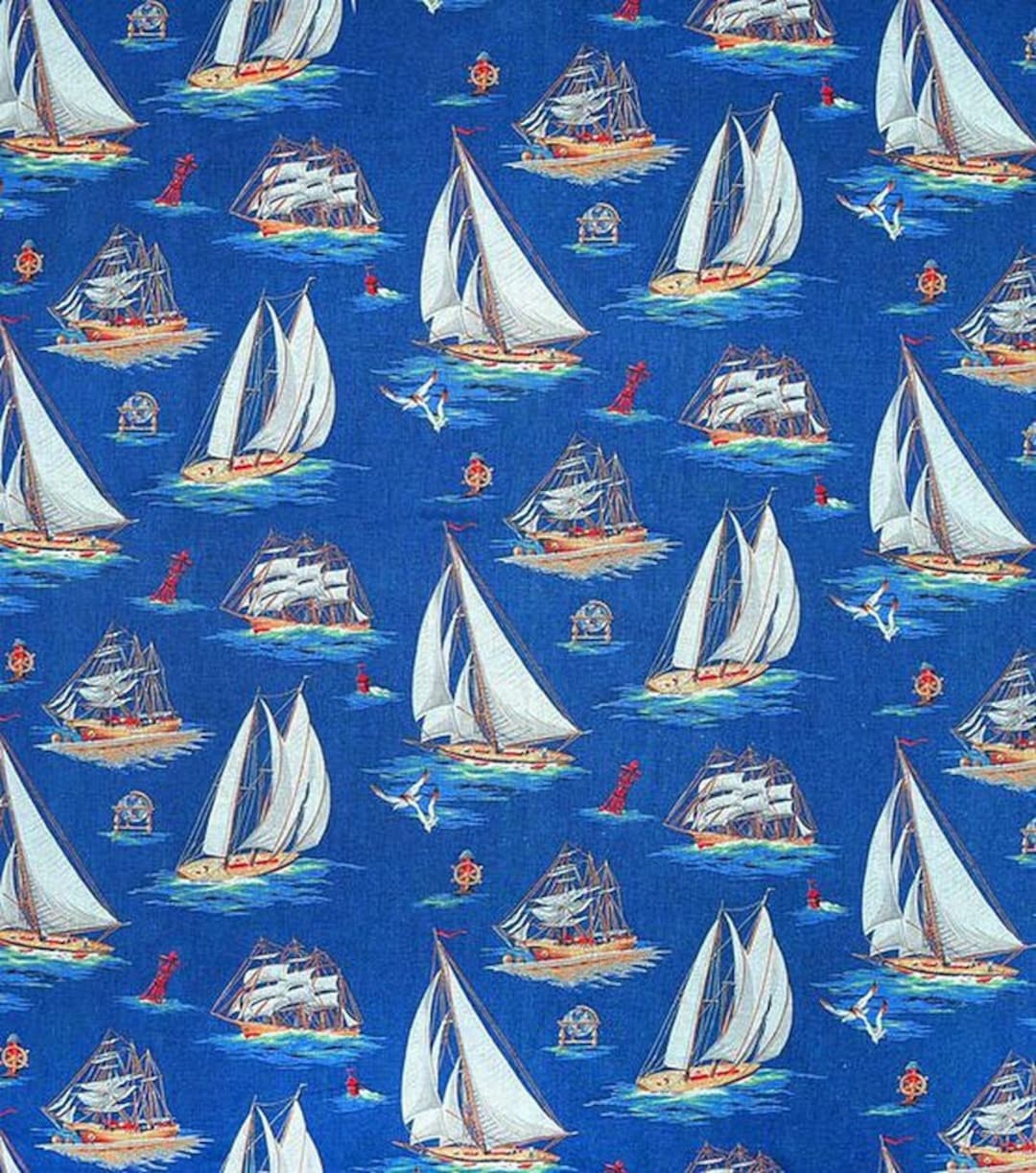Last Yard! Sailboats Nautical Fabric - Seashore - Ocean - Buoys ...