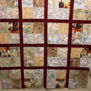 World Map Fabric: Vintage Travel Theme, Compass, Landmarks, 100% ...