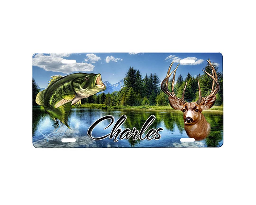 Bass and Deer Personalized License Plate With Custom Background Options ...