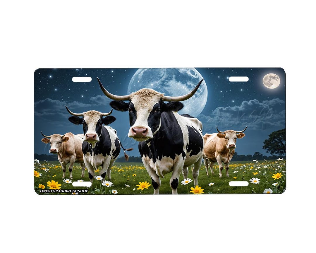 Cow Front License Plate With Custom Background Options - Etsy