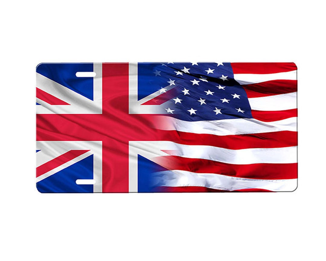 British Flag/american Flag Front License Plate With Custom Background ...