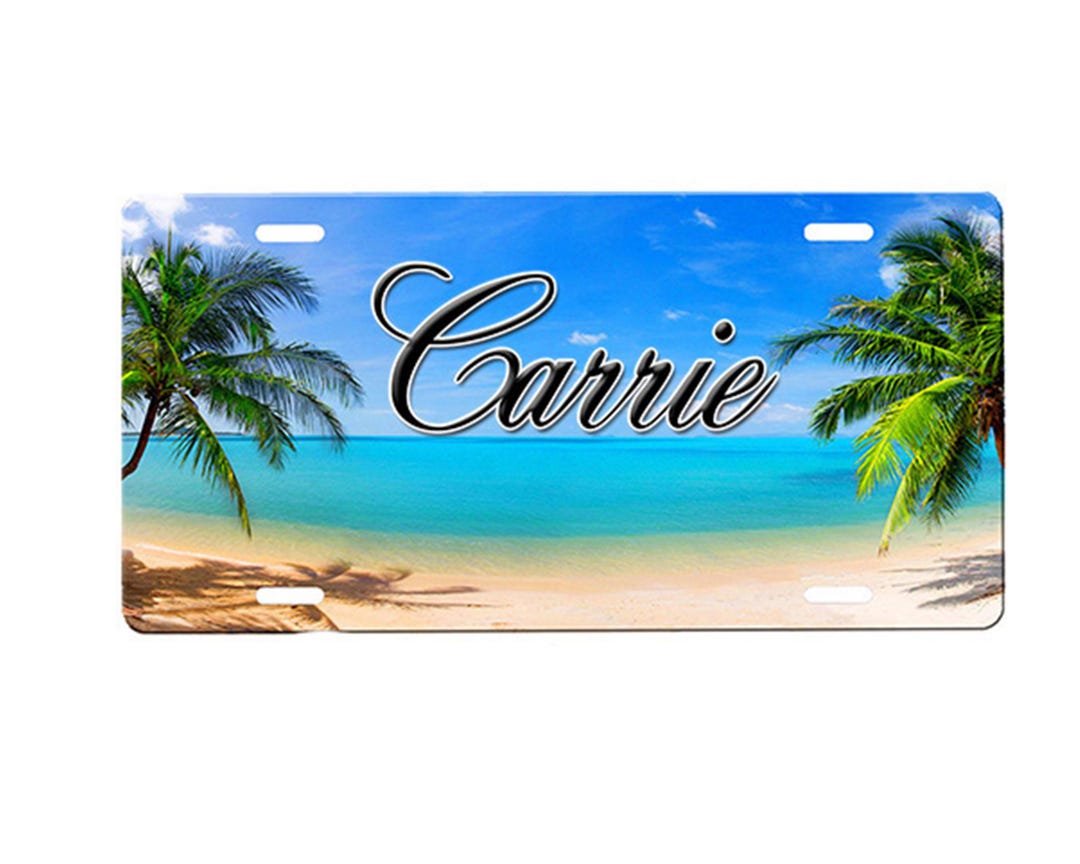 Beach Scene Personalized License Plate With Custom Background Options ...