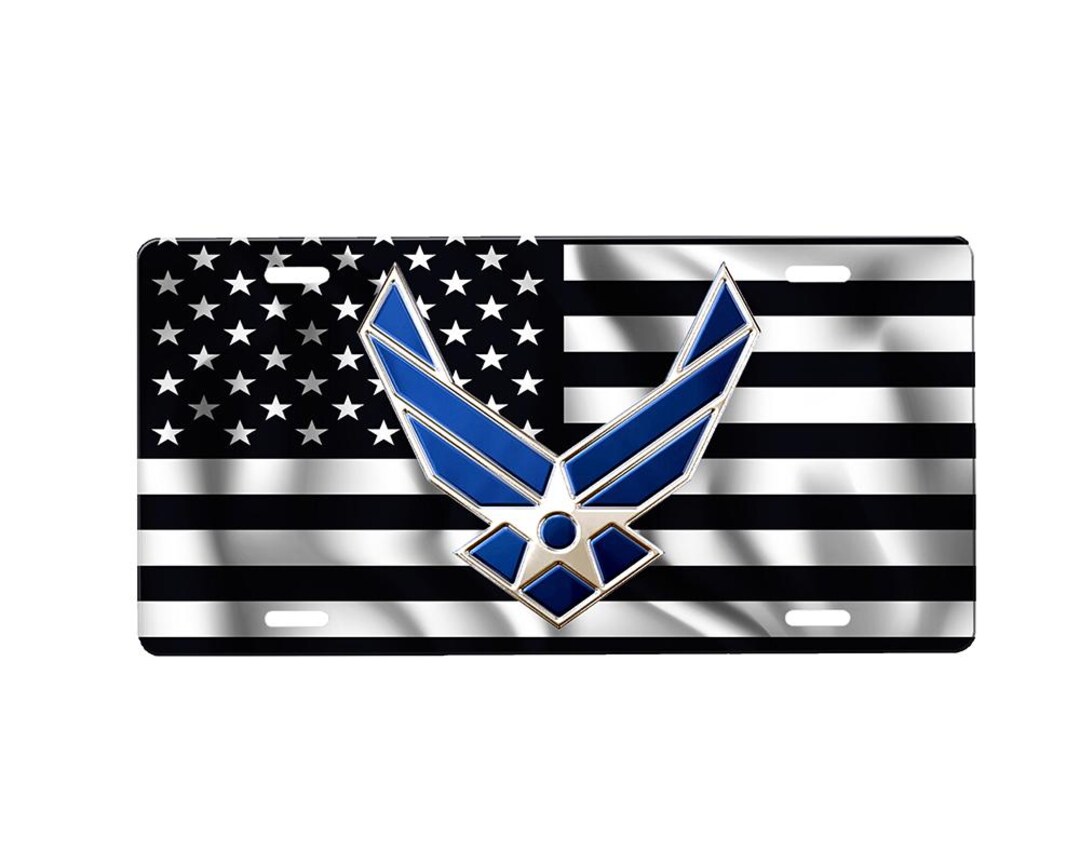 Air Force Black American Flag Front License Plate With Custom ...