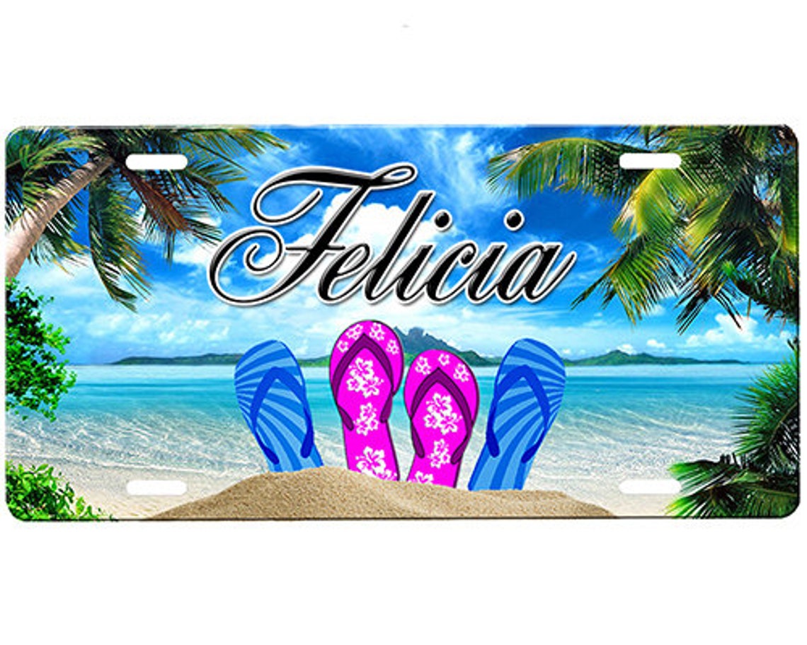 Flip Flops Personalized Front License Plate With Custom Background ...