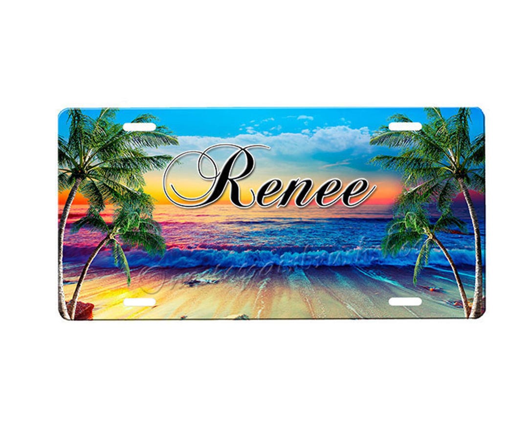 Beach Scene Personalized License Plate With Custom Background Options ...