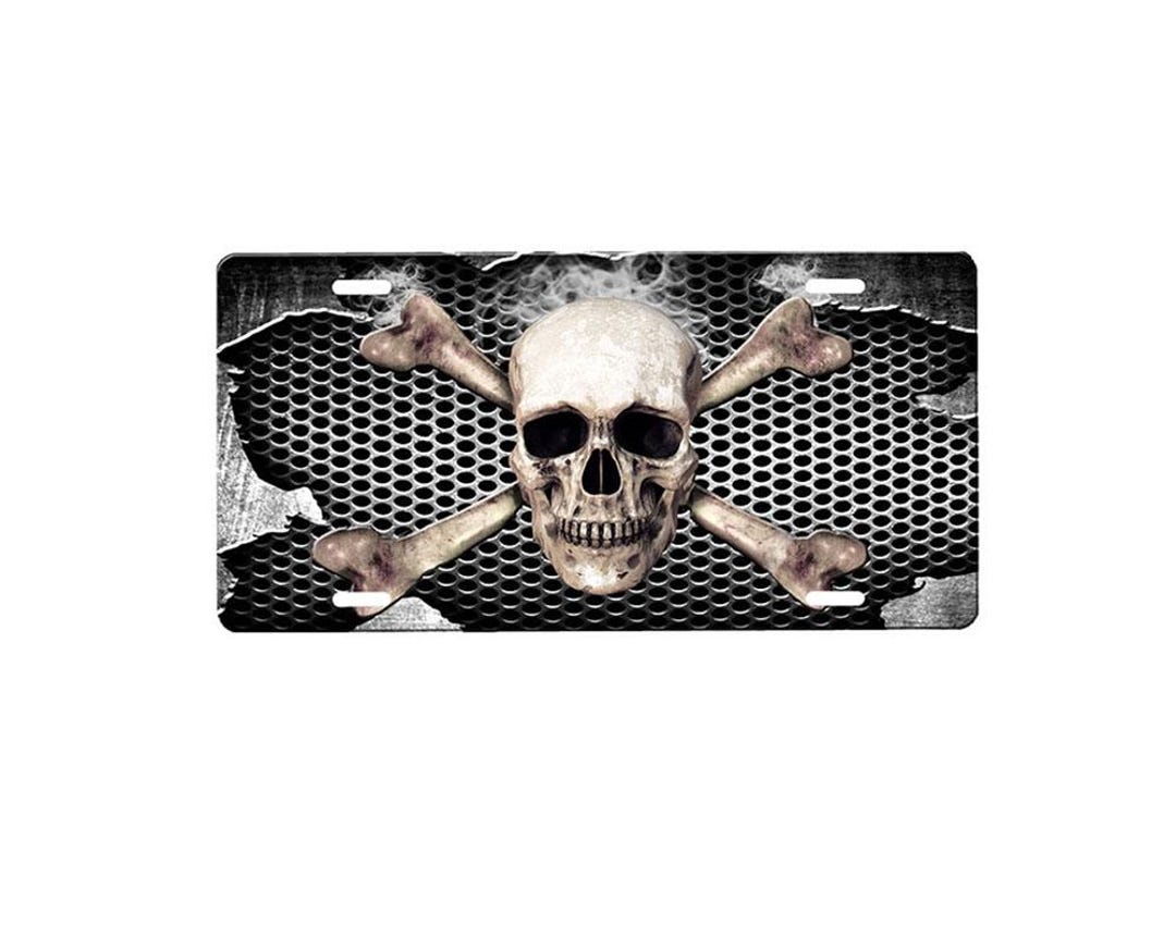 Skull and Crossbones Front License Plate With Custom Background Options ...