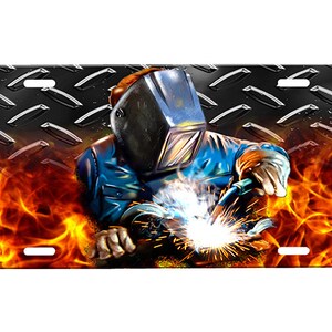 Welder Front License Plate With Custom Background Options - Etsy