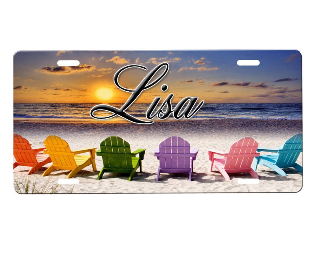 Beach Chairs Personalized Front License Plate With Custom Background ...