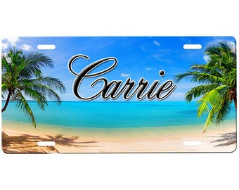 Airbrush Beach Scene Personalized Custom Novelty Front License Plate ...