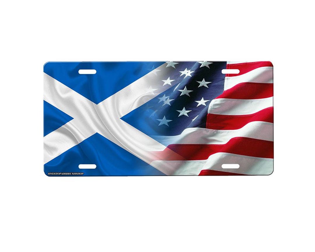 Scottish Flag American Flag Front License Plate With Custom Background ...