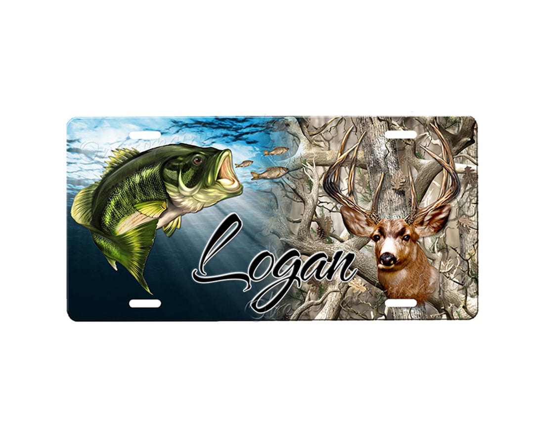 Bass and Deer Personalized License Plate With Custom Background Options ...