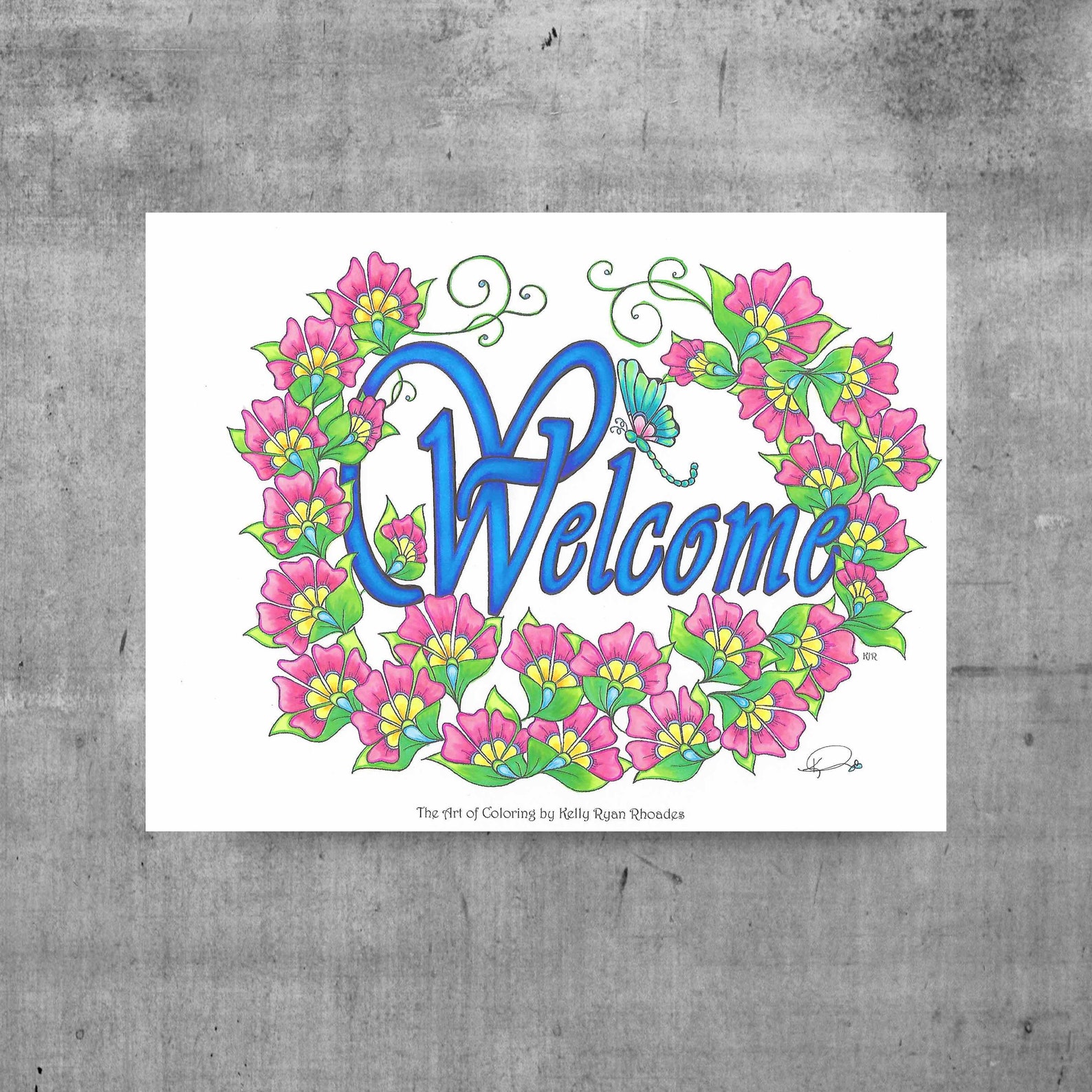 Floral Welcome sign coloring page printable digital download | Etsy