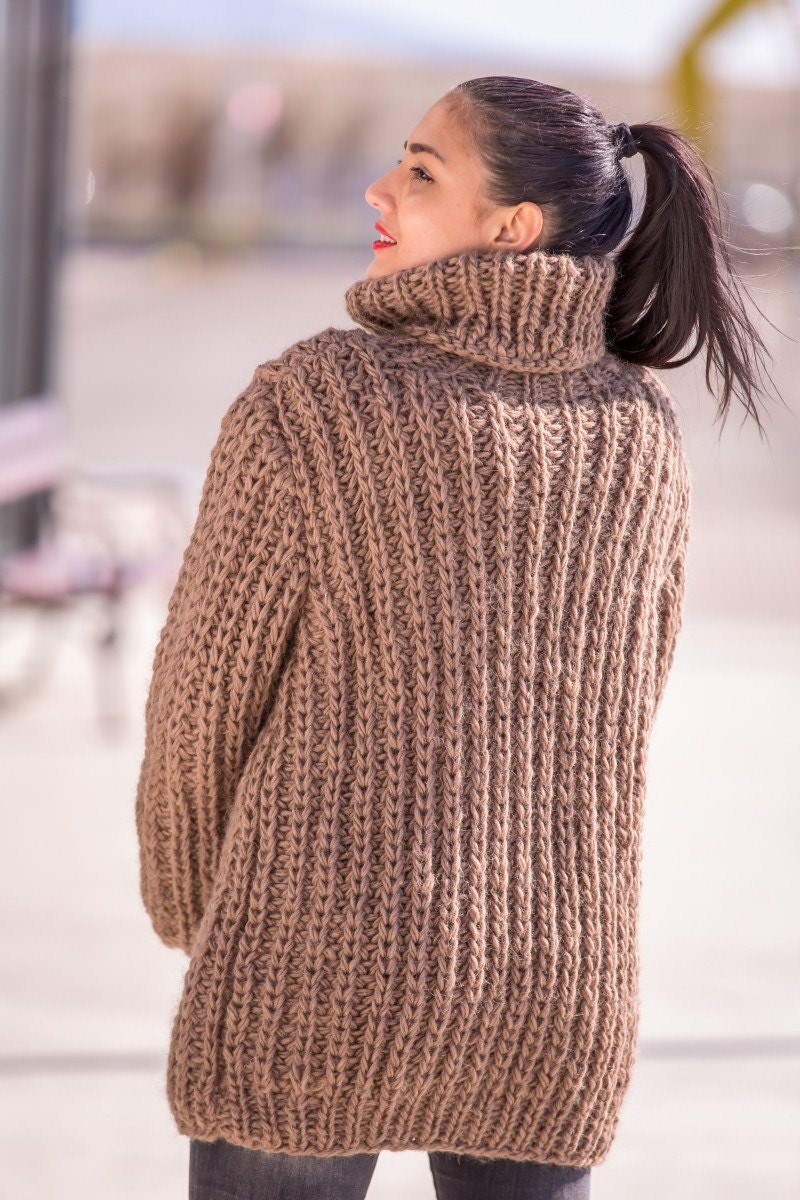 Wool Sweater Hand Knit Pullover Chunky Sweater Turtleneck | Etsy