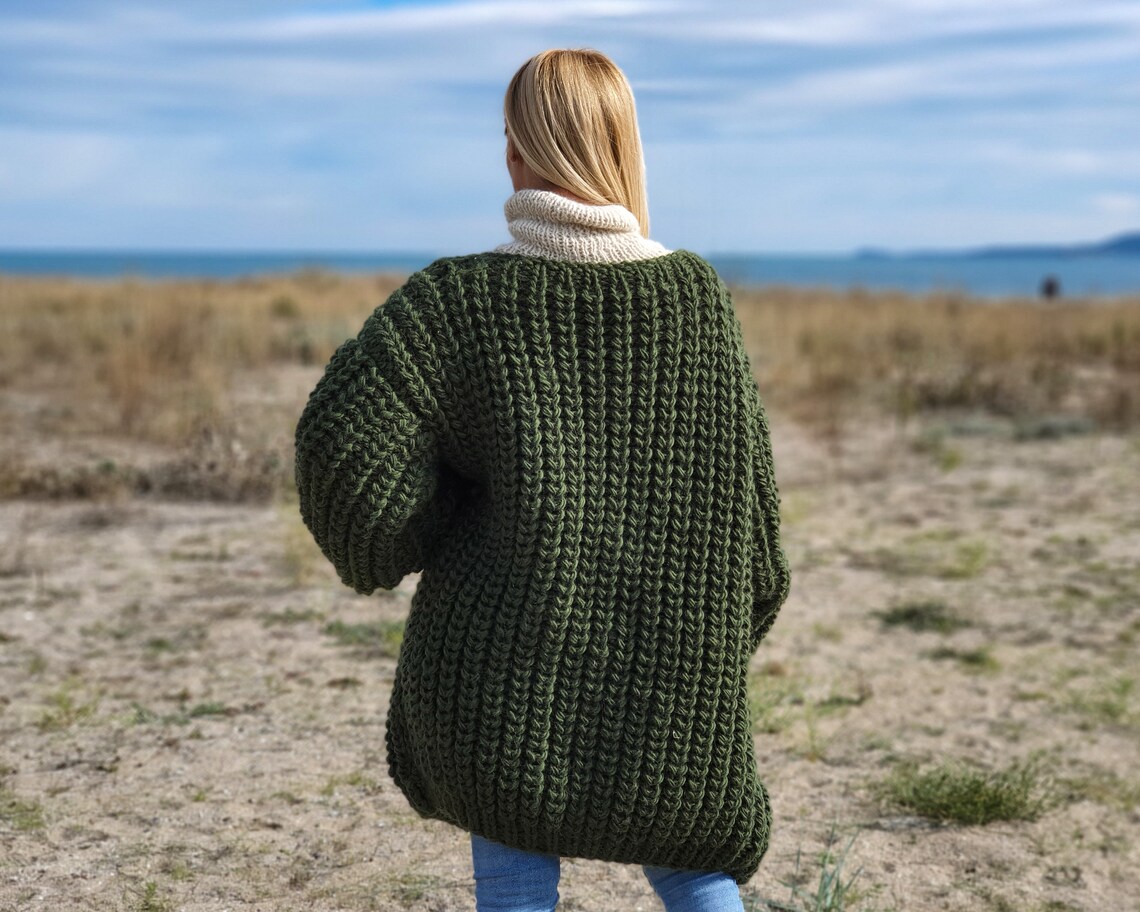 100% Wool Cardigan Hand Knitted Cradigan Oversized Cardigan - Etsy