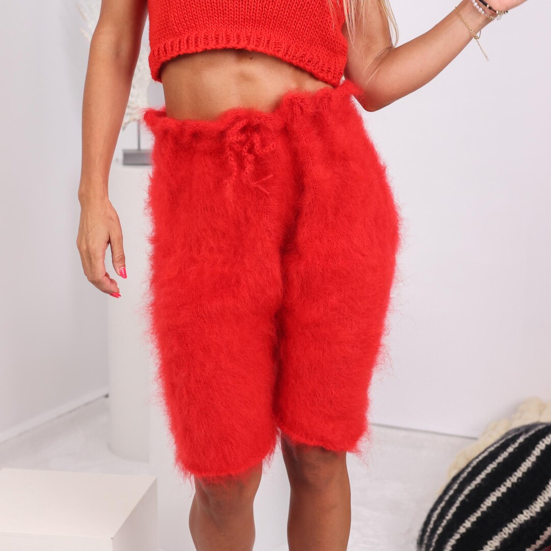 Red Mohair Shorts , Hand Knit Boxers, Fluffy Shorts, Fetish Panties ...