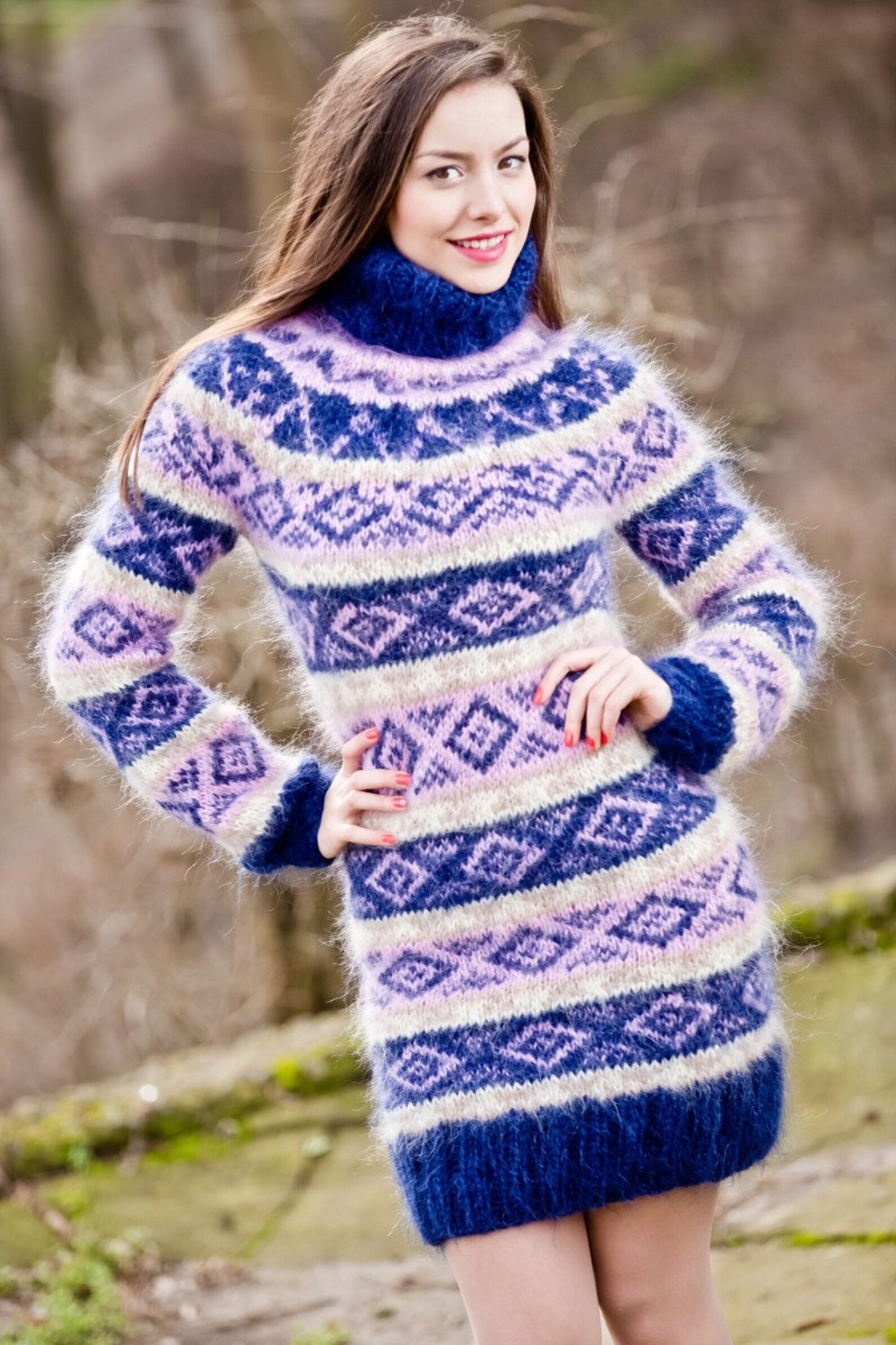 Blue Icelandic Sweater Fluffy Mohair Sweater Hand Knit - Etsy